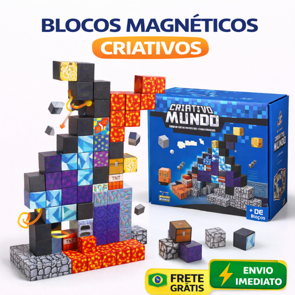Kit Blocos Magnéticos Criativos 3D Infantil Educativo Tipo Minecraft ...