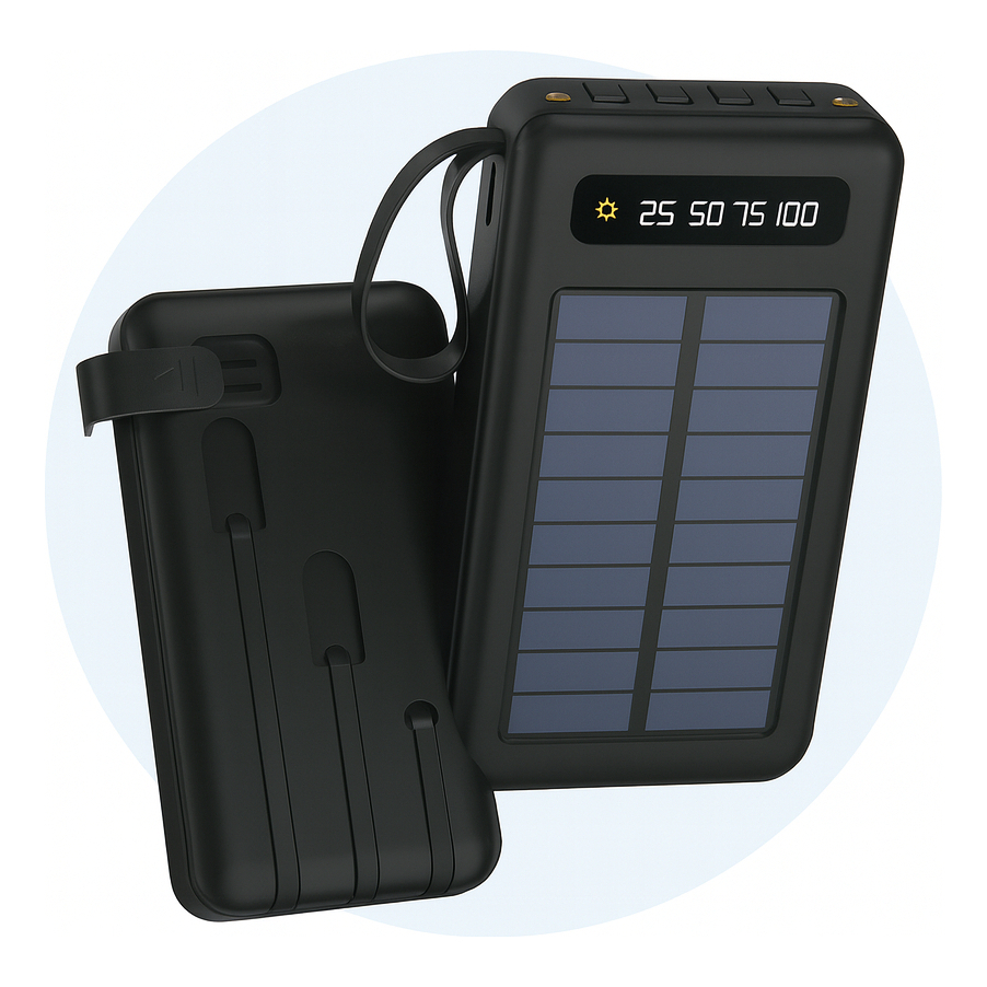 Carregador Portátil Power Bank Solar 20.000mah Com cabos 5 Em1 LED ...