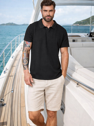 Camiseta Masculina de Tricô Texturizada Camisa Gola Polo Manga Curta ...