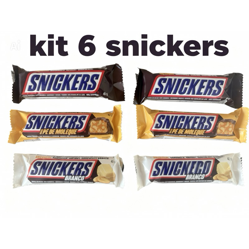 Kit 6 Snickers Chocolate Original / Branco / Pé de Moleque – Barra 42g ...