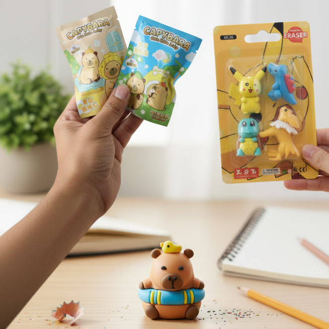 Kit Borrachas Kawaii Pokémon & Capivara Fofa - Papelaria Criativa ...
