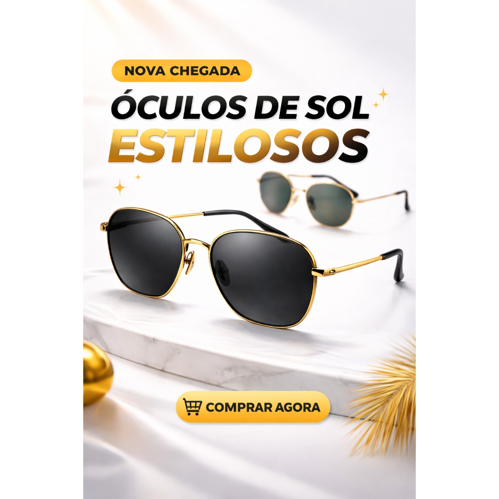 Óculos De Sol Hexagonal Lentes Cristal Dourado/Preto Proteção UV400 ...