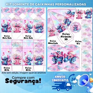 Stitch e Angel - Kit Festa 30/60/90/120 Caixas Milk | Pirâmide 3D ...