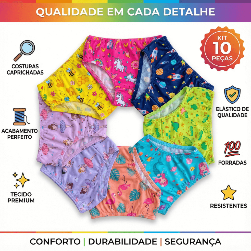 Kit 10 Calcinhas infantil Forradas Calcinha infantil menina juvenil ...