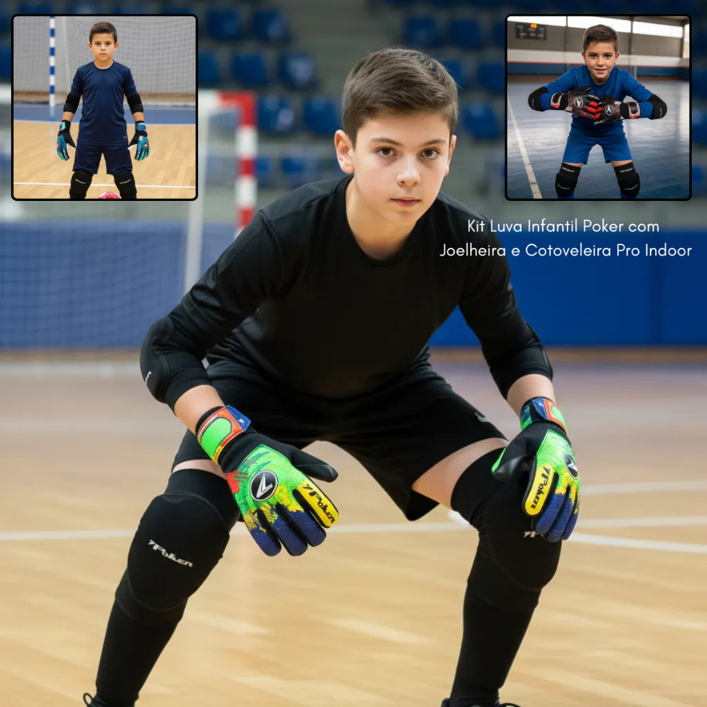 Kit Luva Goleiro Infantil Poker Cotoveleira Joelheira Futsal Original ...