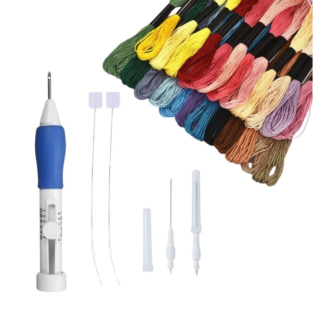 Kit Caneta Ponto Russo com 100 Linhas Meada Bordar Ponto Cruz Punch ...