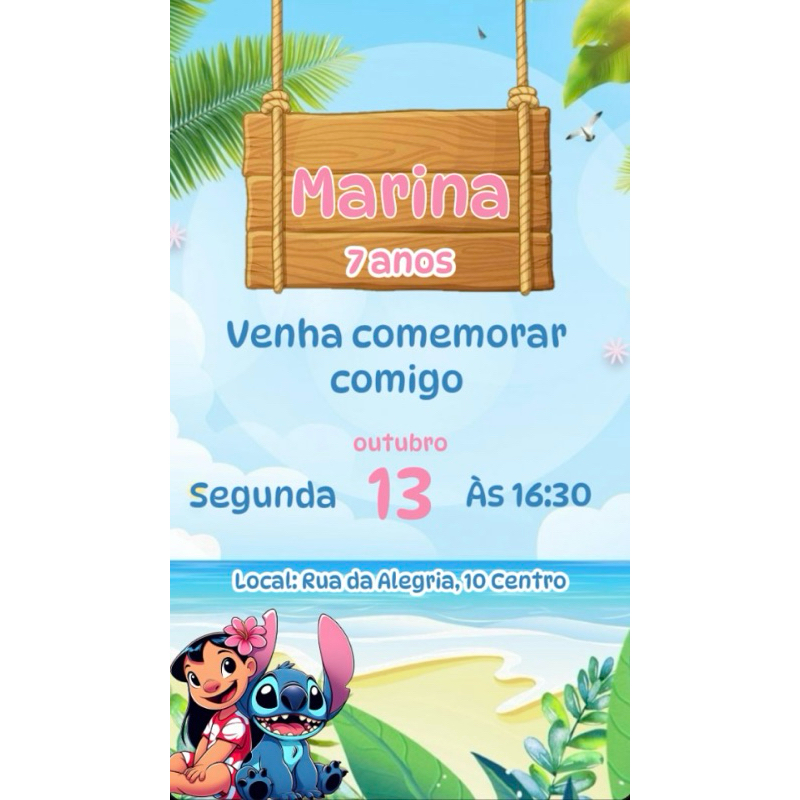 Convite Lilo & Stitch Digital Personalizado Animado | Shopee Brasil