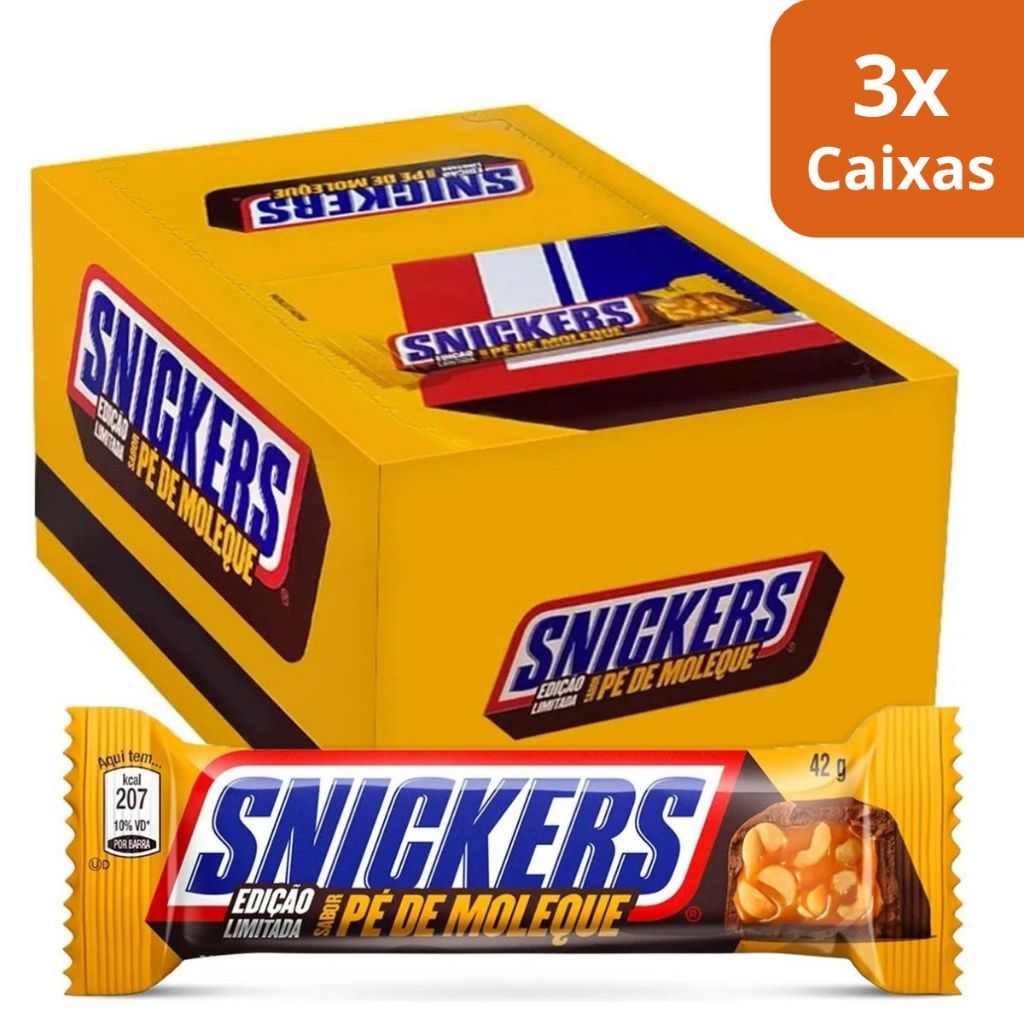 Kit 3x Chocolate Snickers 42g Sabor Pé De Moleque Caixa Com 20 Unidades ...