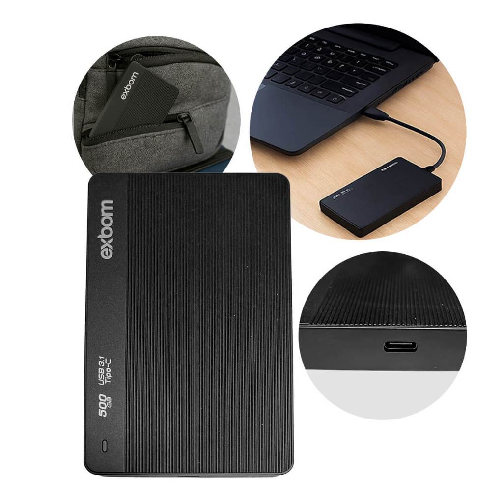 HD Externo 500GB USB-C 3.1 Portátil Backup Rápido Plug And Play ...