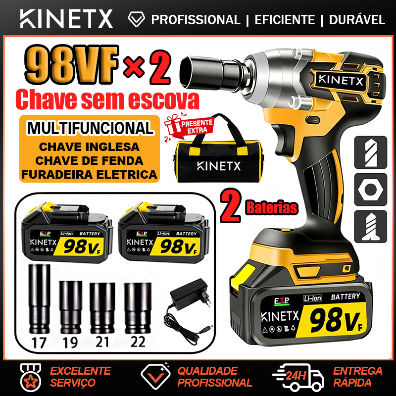 Chave De Impacto elétrica 98VF 350NM Parafusadeira Furadeira 2 Baterias ...