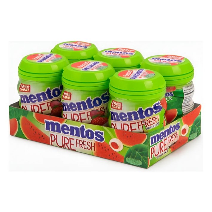 Chiclete Mentos Pure Fresh Sem Açúcar Melancia - Display Com 6 Garrafas ...