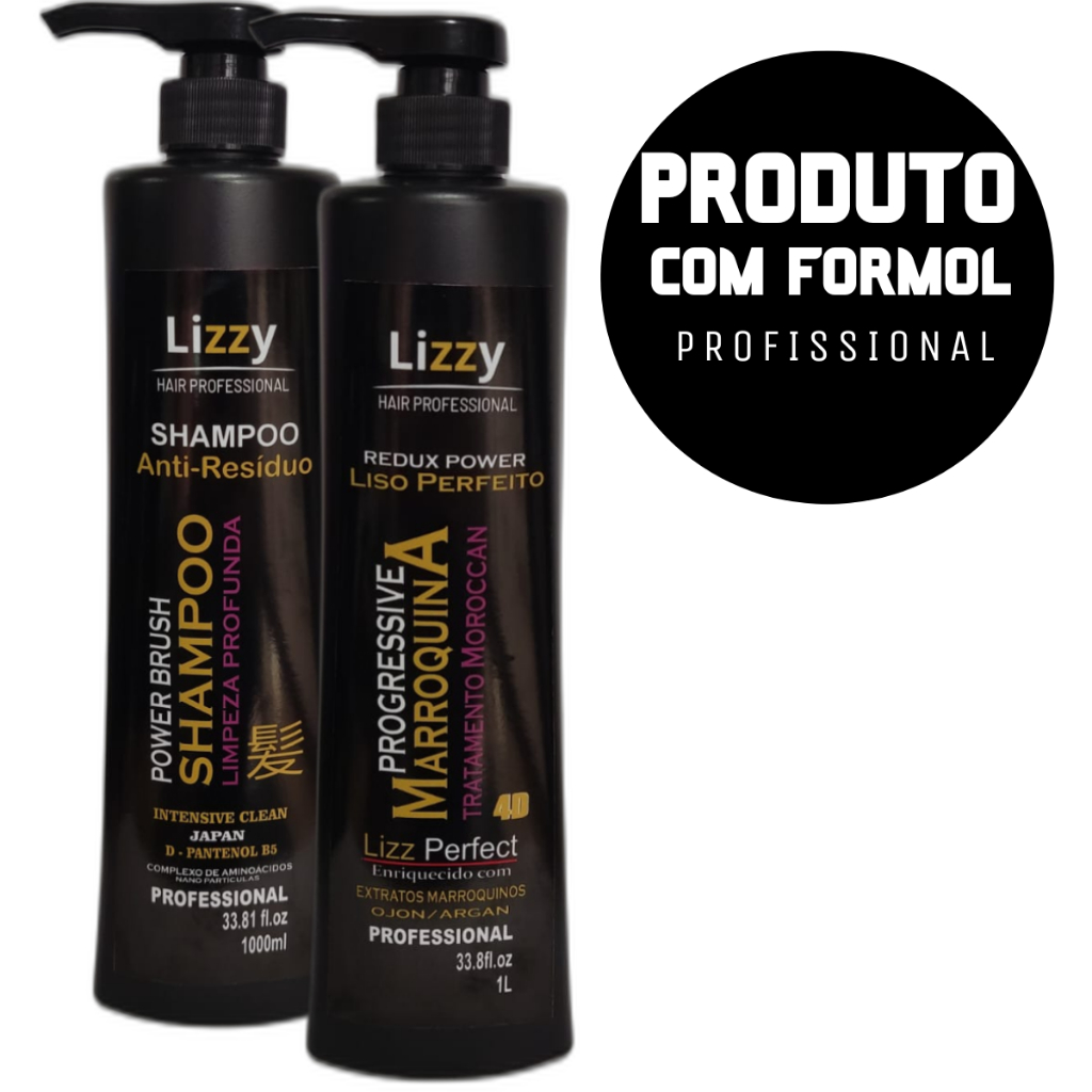 Escova Progressiva Com Formol Profissional Marroquina Lizzy Kit ...