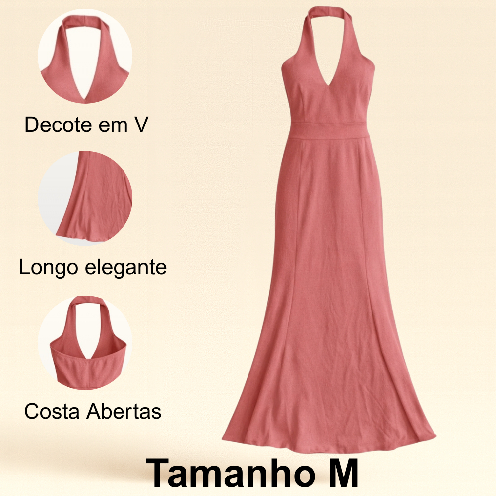 Vestido Feminino Frente Única Gola Alta Costa Nua Longo Festa | Shopee ...
