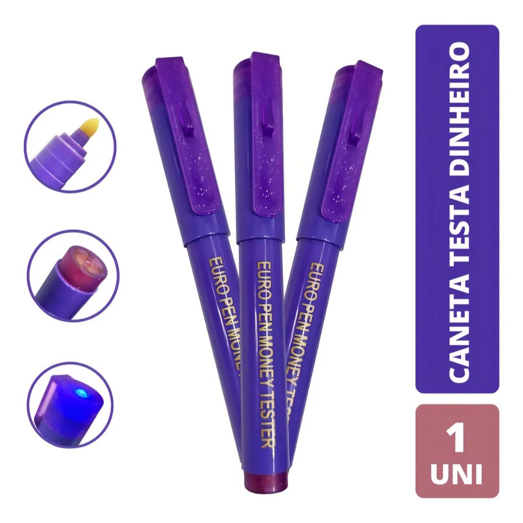 Caneta de Identificar Nota Falsa Testa Dinheiro Money Luz Negra Uv Dedo ...