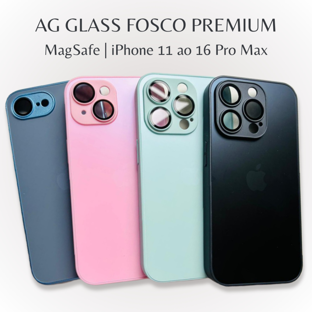 Capa Vidro Fosco AG-Glass MagSafe Anti Digitais iPhone 11 12 13 14 15 ...