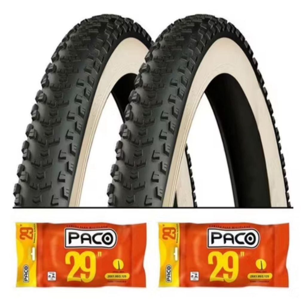 2 Pneu Aro 29x2.10 Faixa Bege 54-622mm Paco Nomad + 2 Câmera de ar paco ...