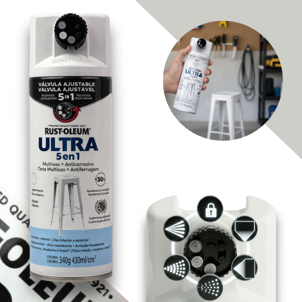 Spray Ultra 5 em 1 Branco Brilhante Metal e Madeira Rust Oleum | Shopee ...
