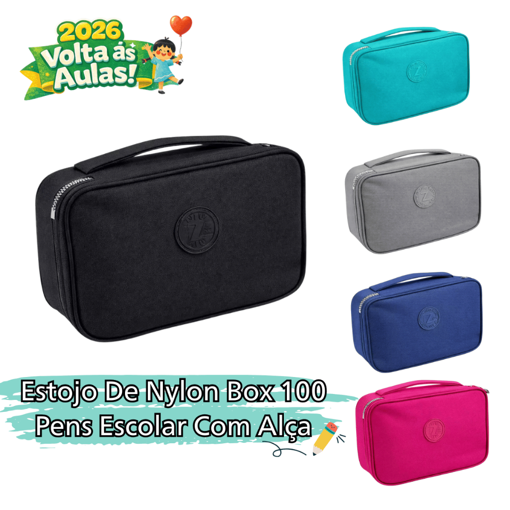Estojo De Nylon Box 100 Pens Escolar Organizador Grande Com Alça De ...