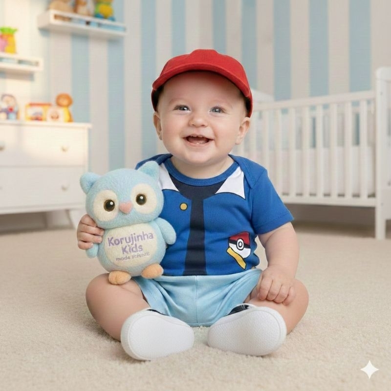 Body Bebê Temático Ash Pokémon - Kit Mesversário | Shopee Brasil