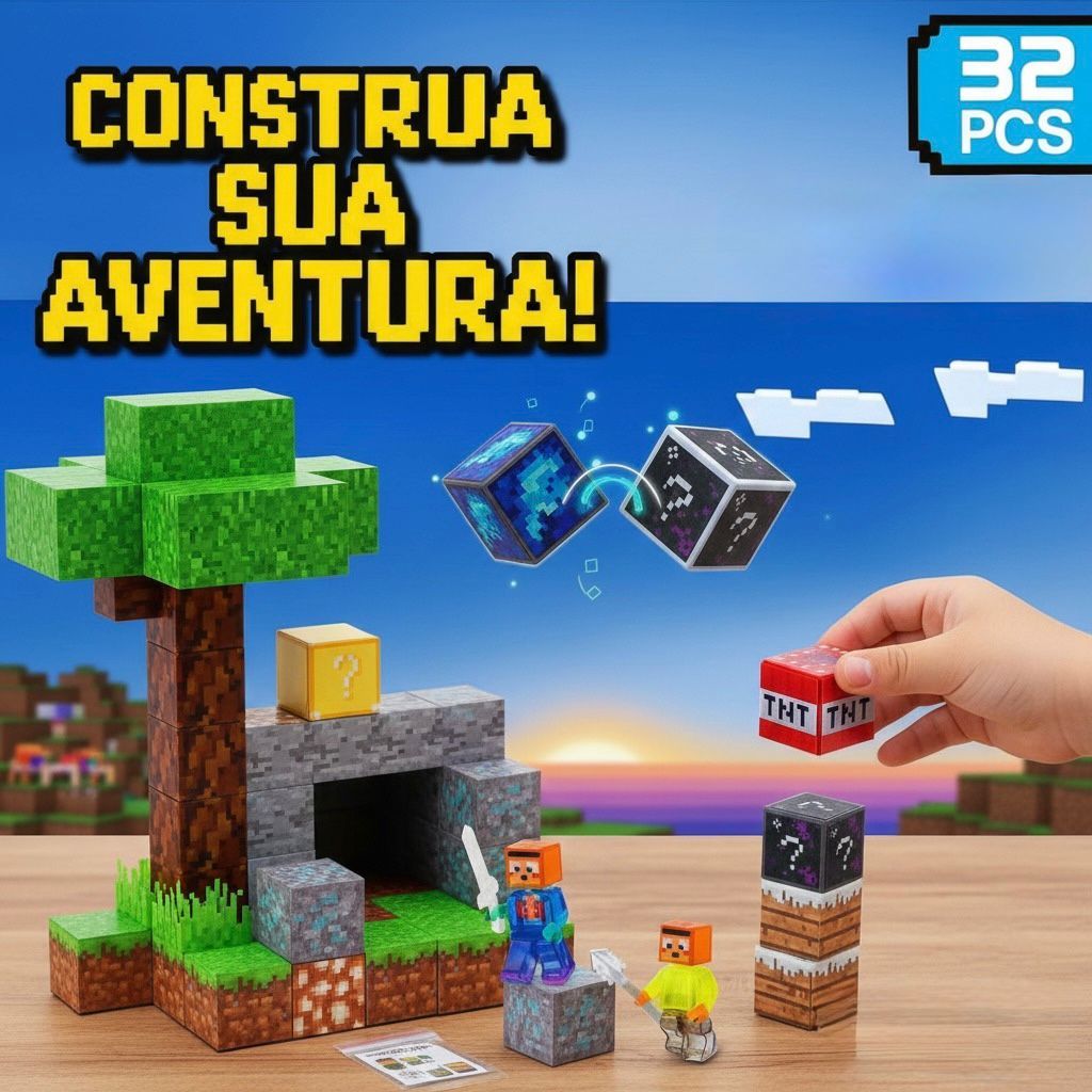 Blocos Magnéticos Minecraft 32 Peças - Kit de Montar Educativo + 2 ...