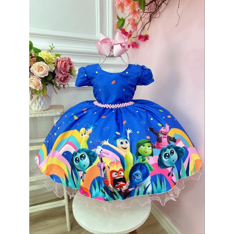 Vestido Infantil Divertidamente Azul C/ Cinto de Pérolas | Shopee Brasil