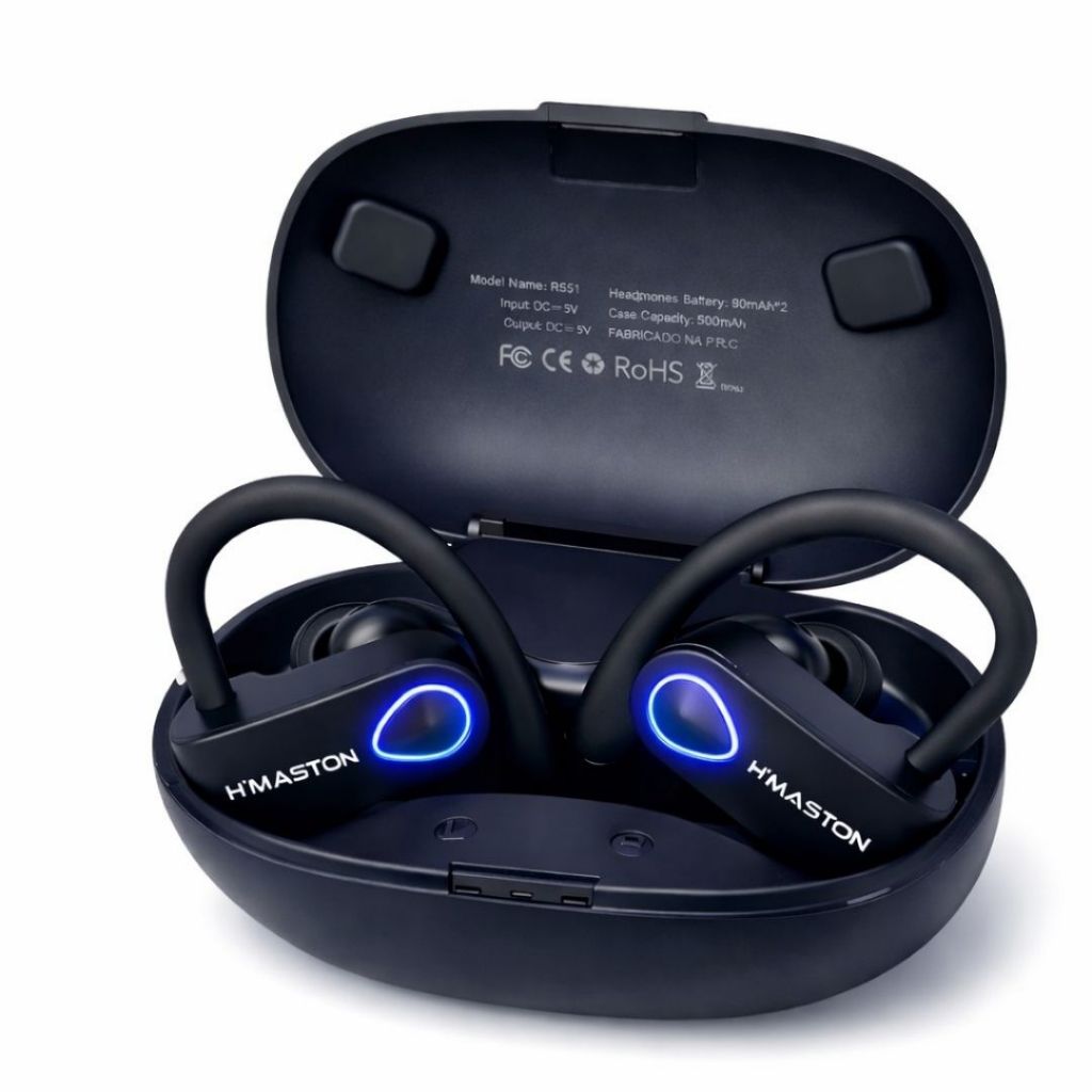 Fone de Ouvido Sem Fio Esportivo Gancho Bluetooth Cancelamento de Ruído ...