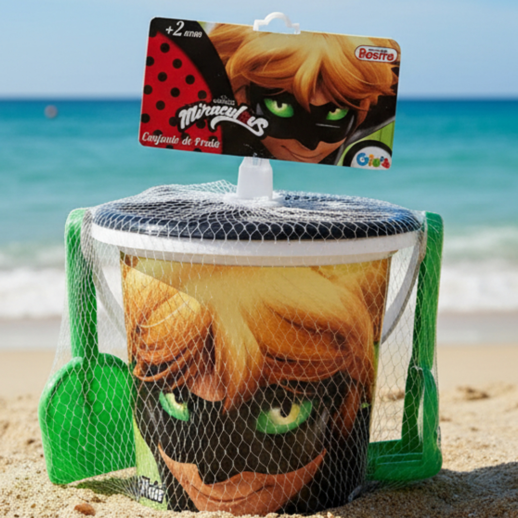 Baldinho de Praia Infantil Miraculous Ladybug e Cat Noir | Kit com Pá e ...