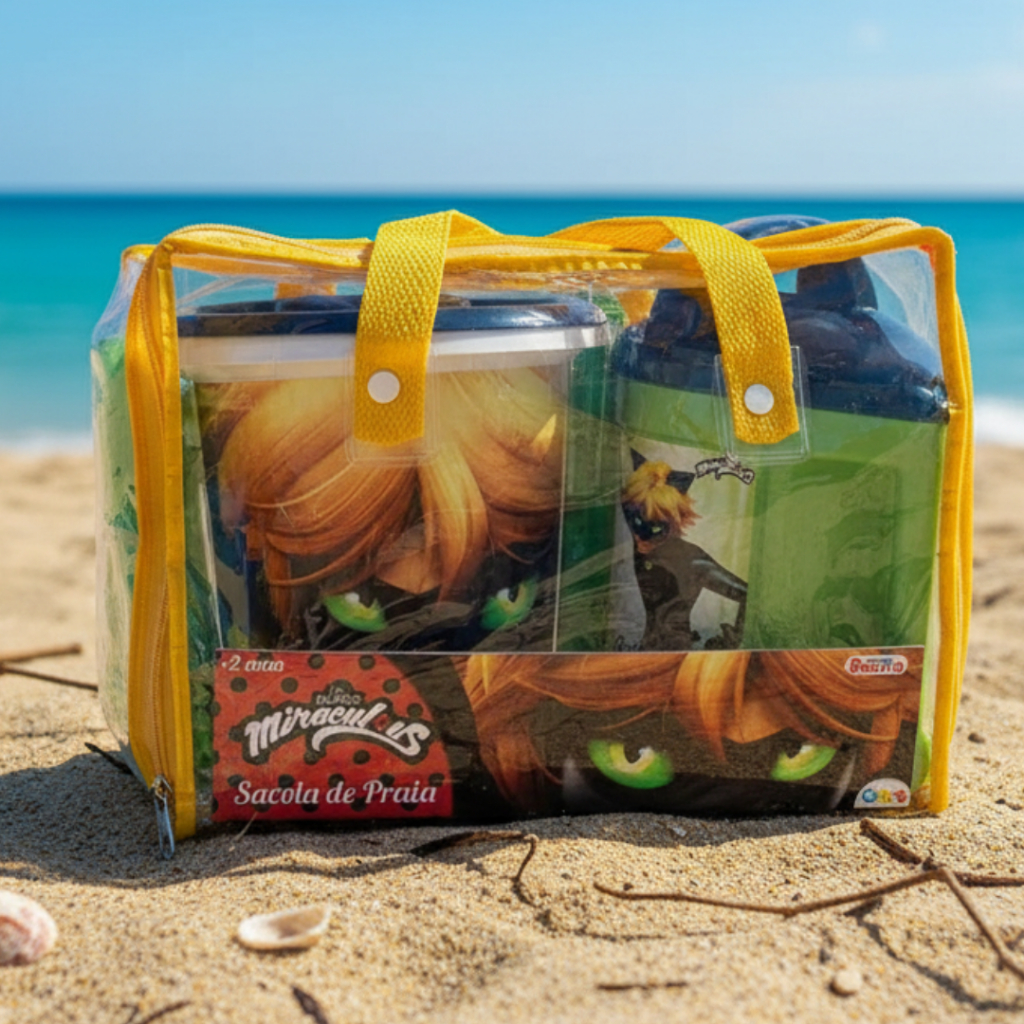 Sacola de Praia Miraculous Cat Noir | Kit Praia Infantil com Balde, Pá ...