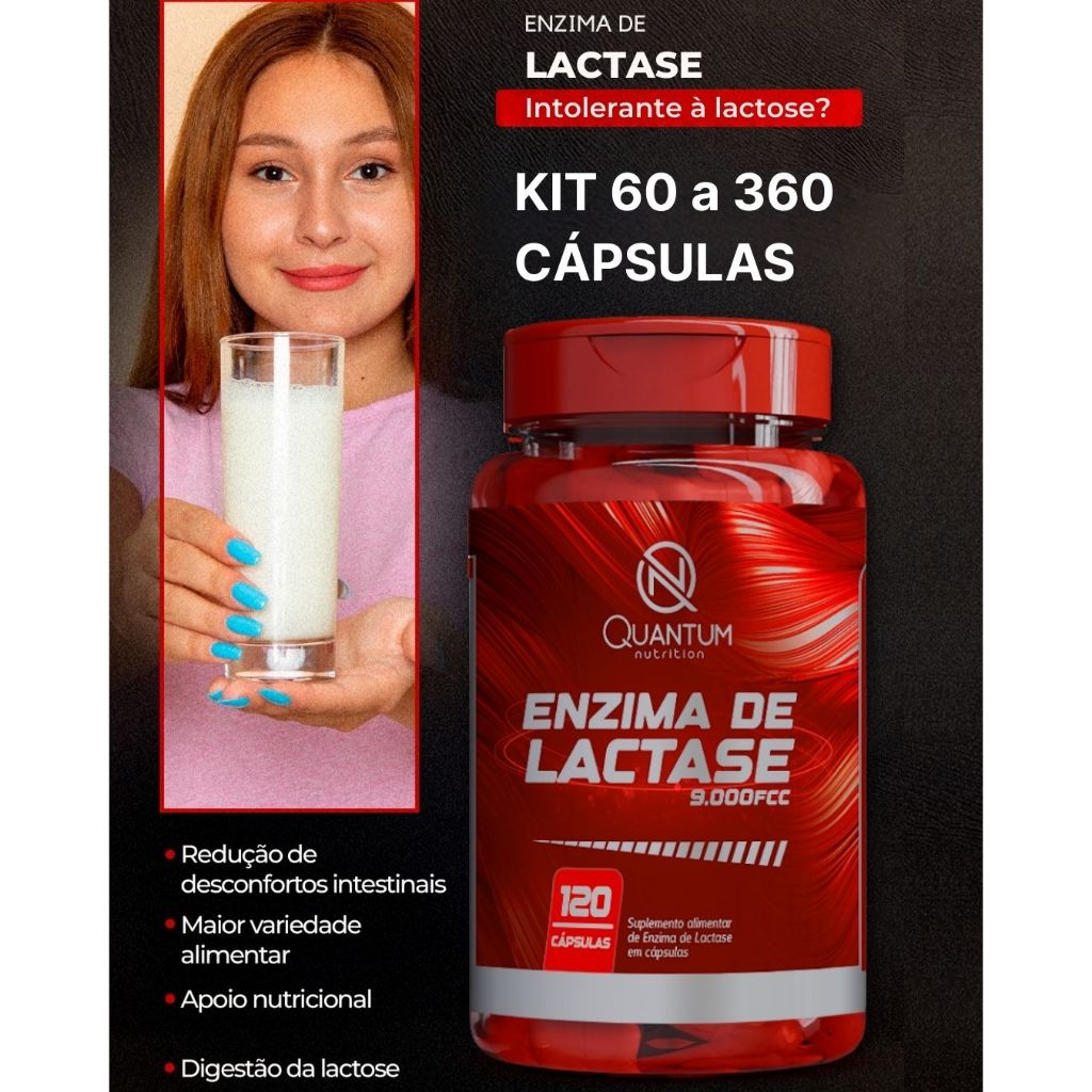 kit 1 a 3 Enzima Lactase 9.000 FCC 60 a 360 Cáps Intolerância Lactose ...