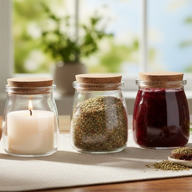 Kit 3 Potes de Vidro 100ml com Tampa de Cortiça | Multiuso Decorativo ...
