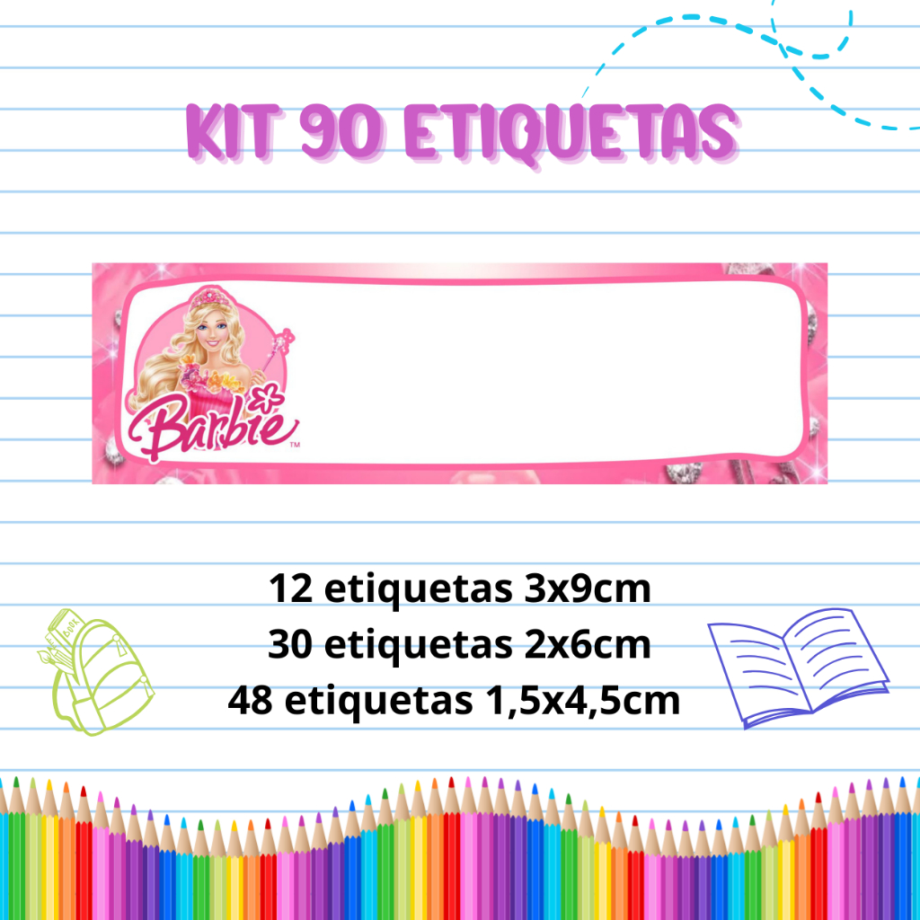 KIT 90 ETIQUETAS ESCOLARES PERSONALIZADA TEMA BARBIE | Shopee Brasil