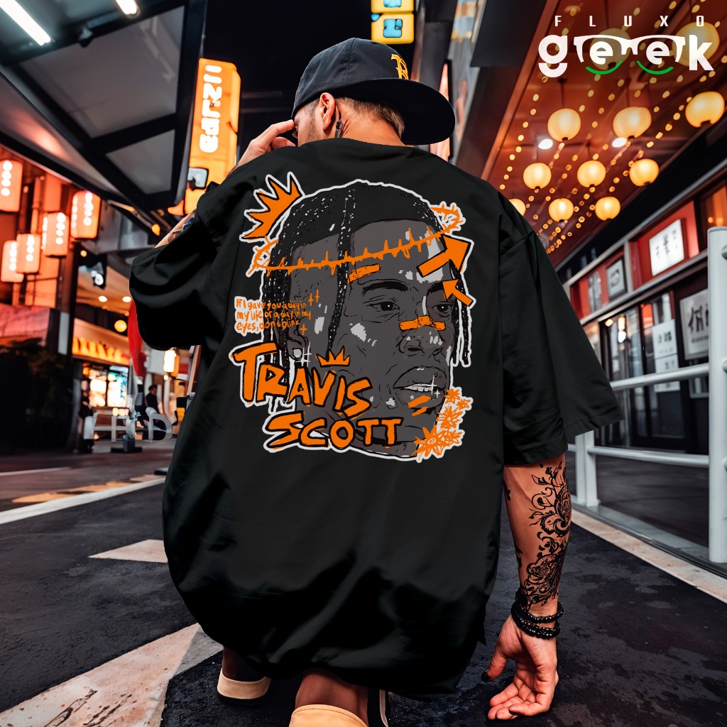 Camiseta Oversized Streetwear Travis Rapper Festival Cantor Scott King ...
