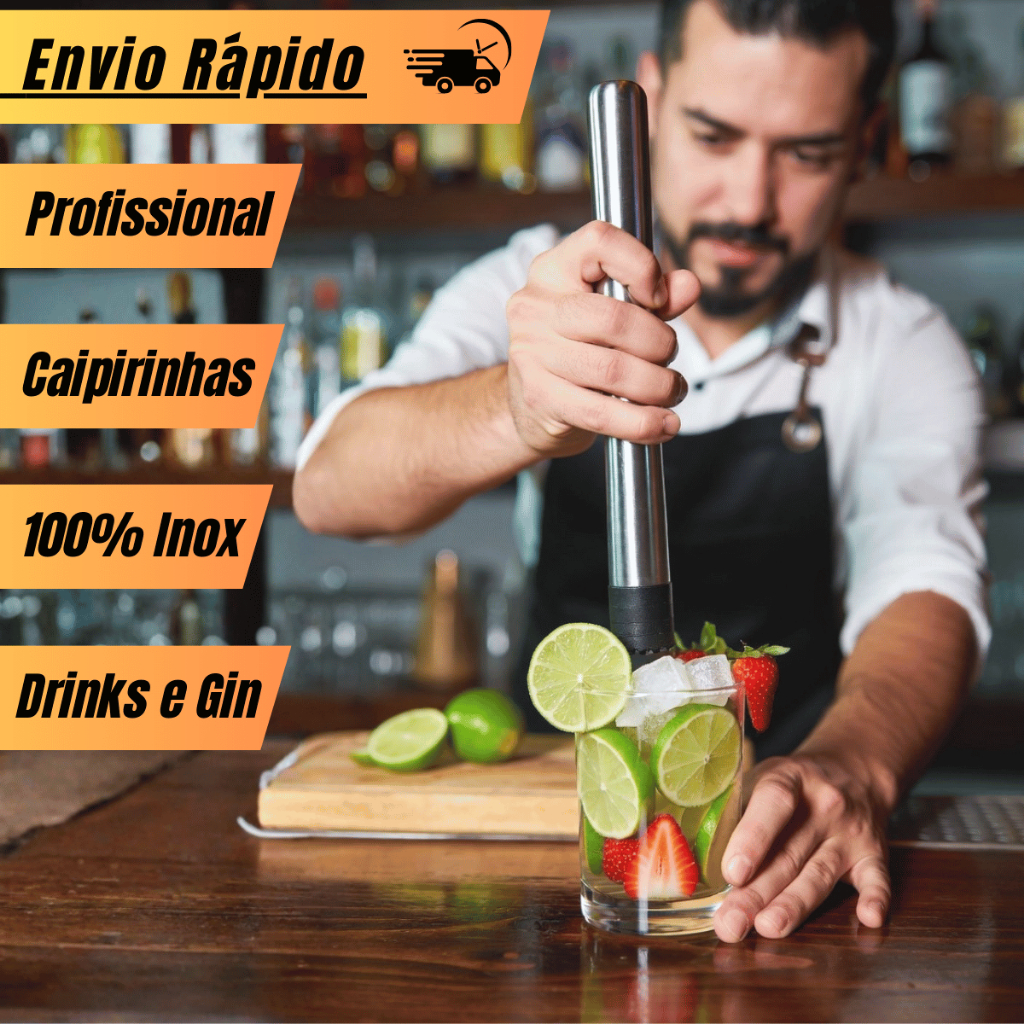 Socador Inox de Fruta Caipirinha Gin Batidas e Drinks Macerador ...