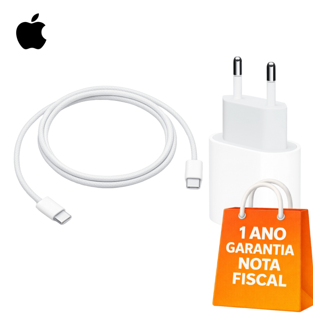 Kit Fonte Original Apple 20W + Cabo USB-C para USB-C – Compatível com ...