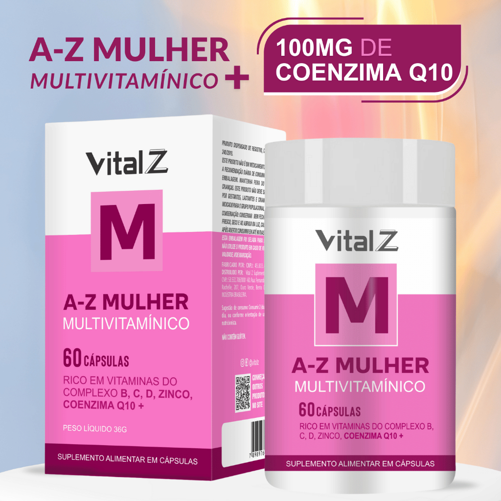 Multivitamínico Mulher Vital Z | 100mg de Coenzima Q10, Ferro, Zinco ...