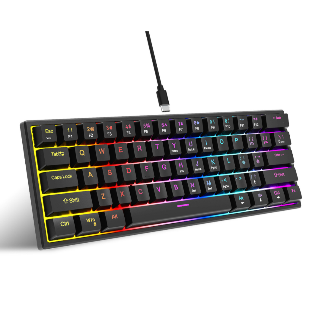 Teclado Gamer Mecânico Kunp Switch Azul 60% com Fio Usb-c Preto Rgb ...