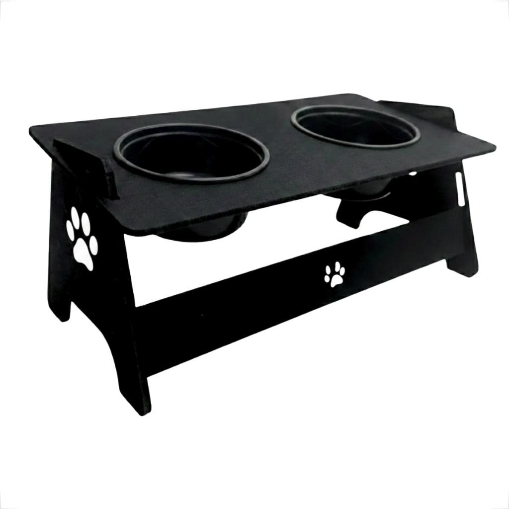 Comedouro Pet Mdf Preto Versao Individual ou Dupla com Tigela Plástica ...