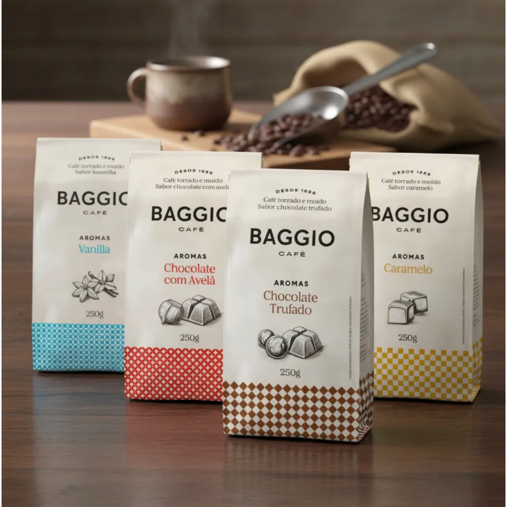 Kit Café Baggio Aroma Moído Gourmet 4 Sabores Chocolate Avelã, Trufado ...