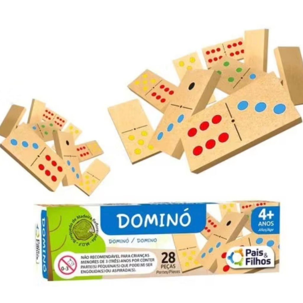 Jogo de Dominó 28 Peças de Madeira Pais e Filhos Dominó Infantil ...