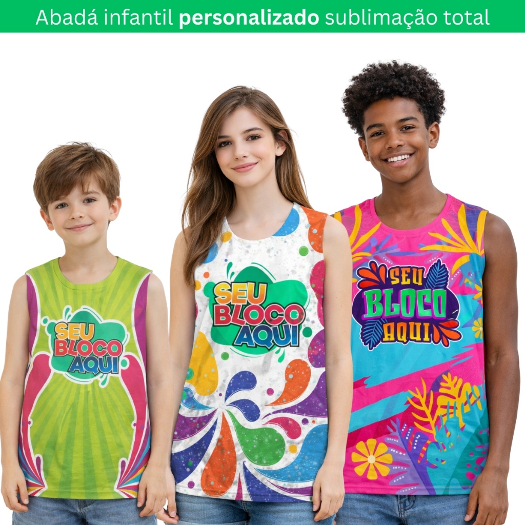 Kit Abada infantil Personalizado Carnaval Bloquinho Regata camisa ...