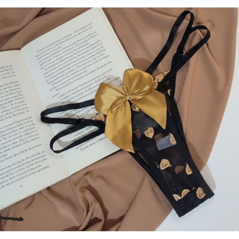 kit de Calcinha Fio Dental Sexy com Laço Grande 💝 Lingerie Transparente ...