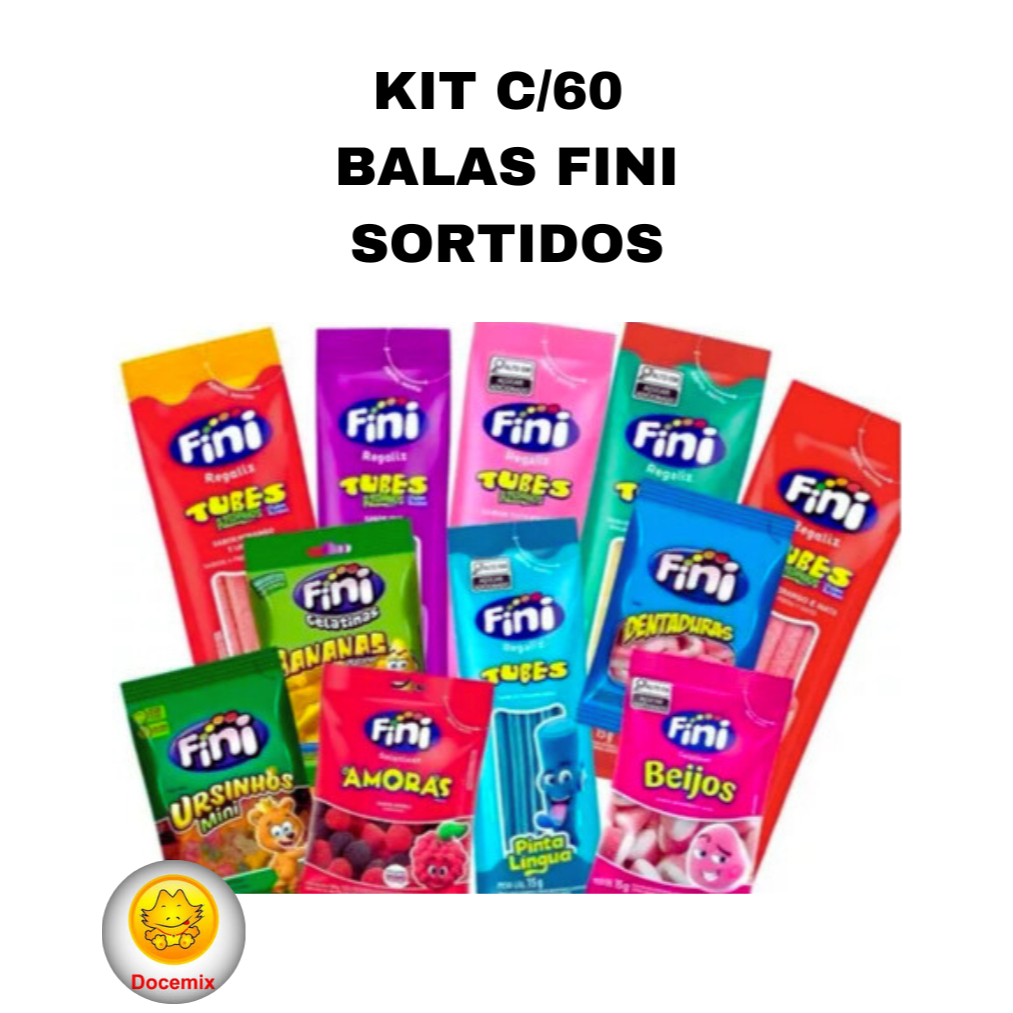 Kit Com 60 UNI Bala Fini 15g Sabores Variados | Shopee Brasil