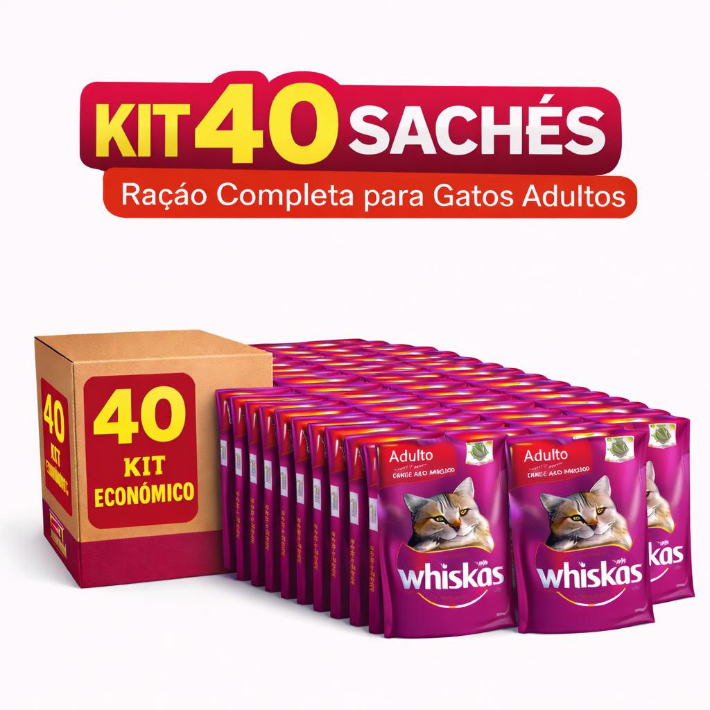 Kit 40 Sachês Whiskas Adulto Carne Ao Molho 85g | Shopee Brasil
