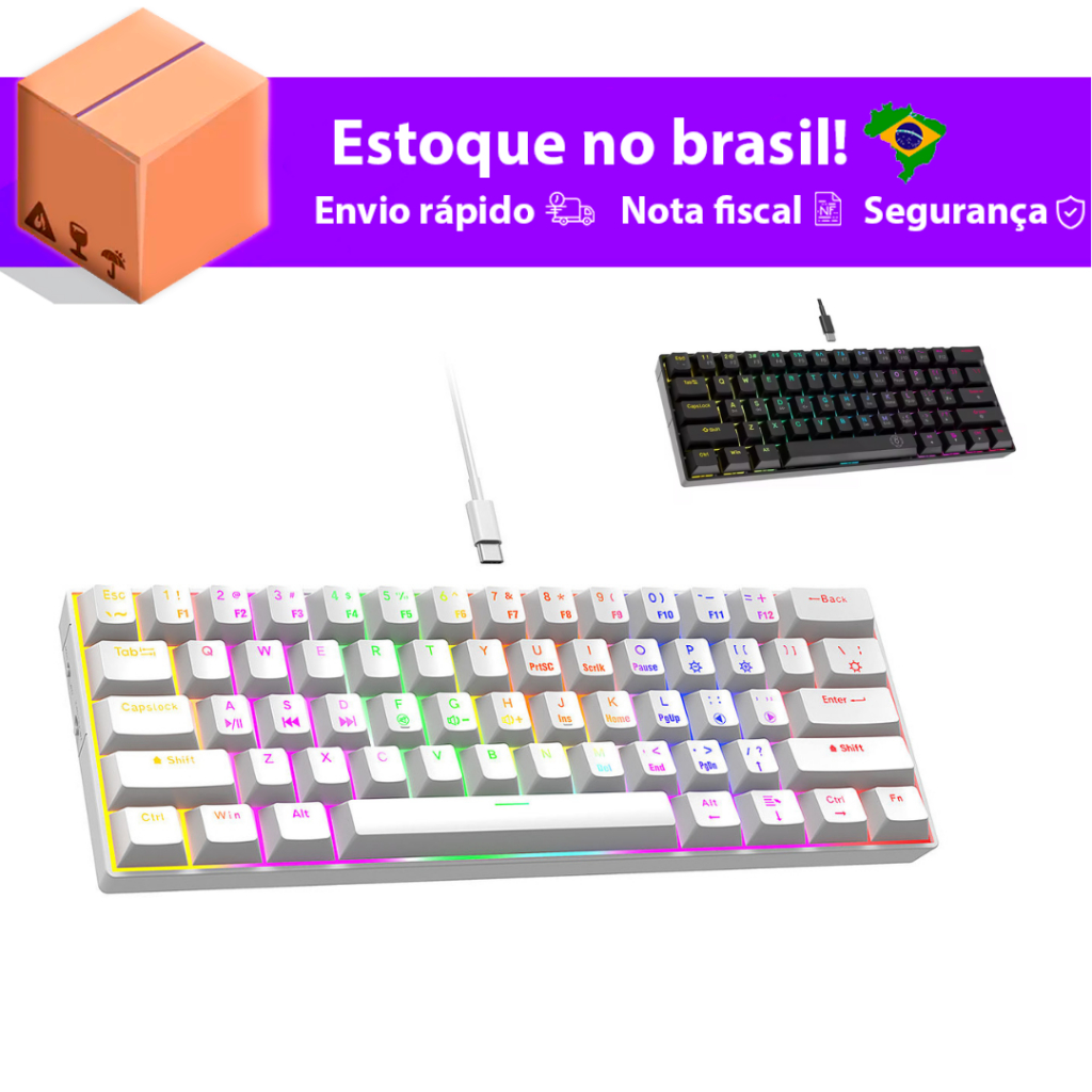 Teclado Mecânico 60% K101 RGB Switch Blue Custom com cabo destacável ...