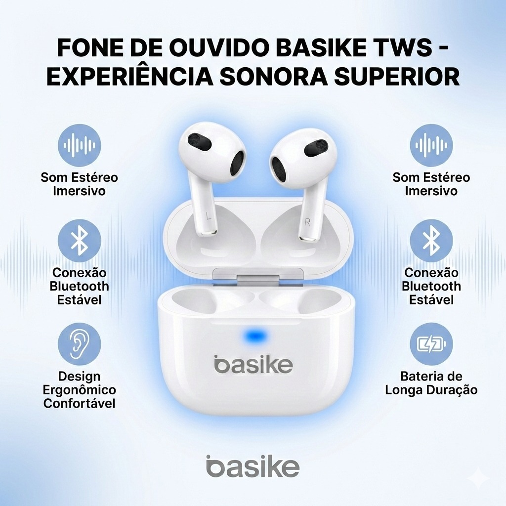 Fone de Ouvido TWS Bluetooth Basike Stereo Intra-Auricular BA-FON173-i ...