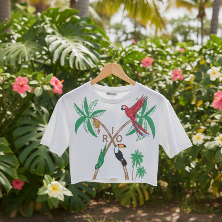 Cropped Feminino Oversized 100% Algodão Estampado Estilo Tropical ...