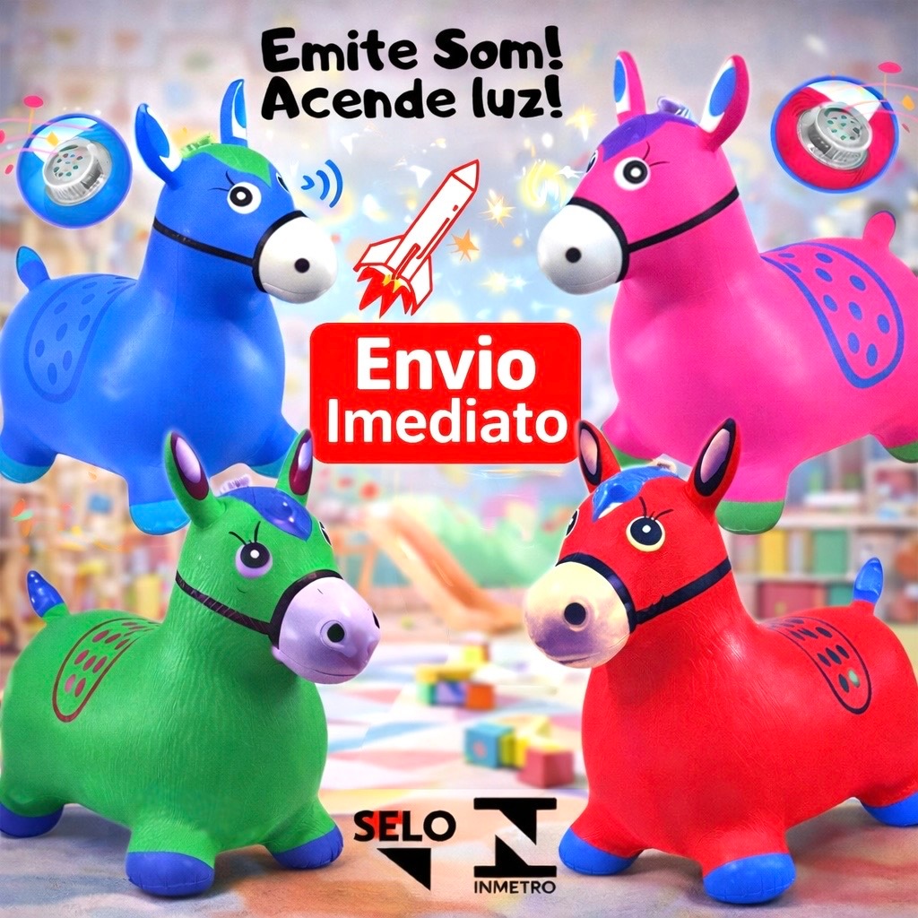 Cavalinho Upa Upa Brinquedo Educativo Inflavel Pula Pula LED e Som Selo ...