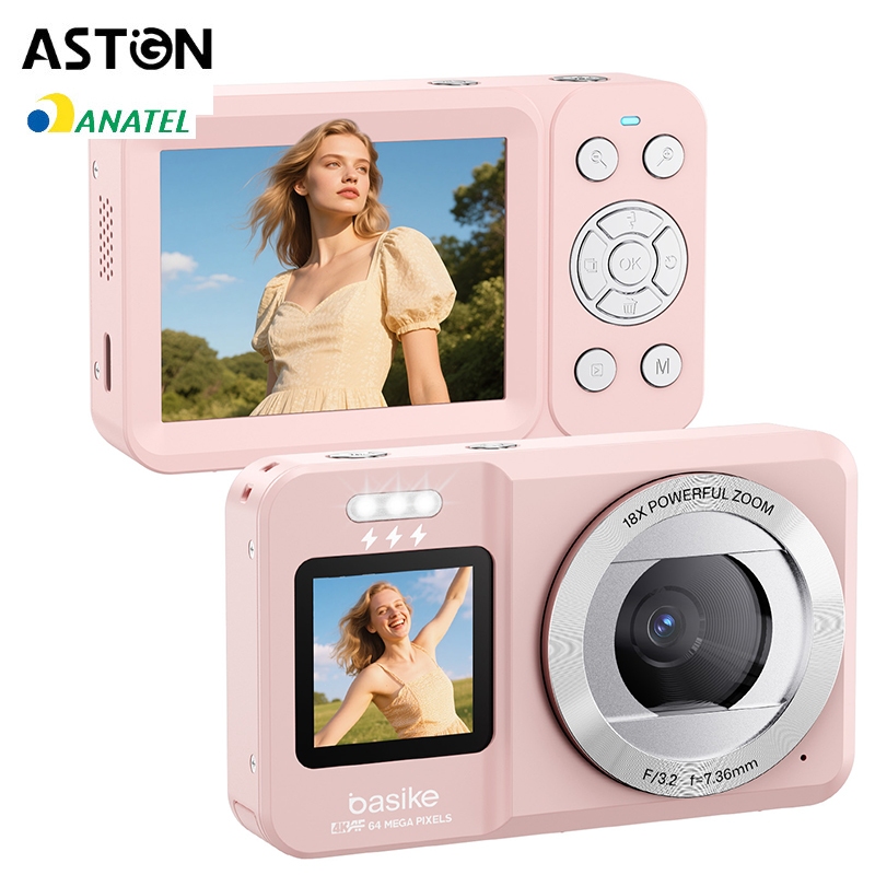 Astgn X Basike Câmera Digital 64 megapixels 4K Selfie Zoom 18X Com Tela ...