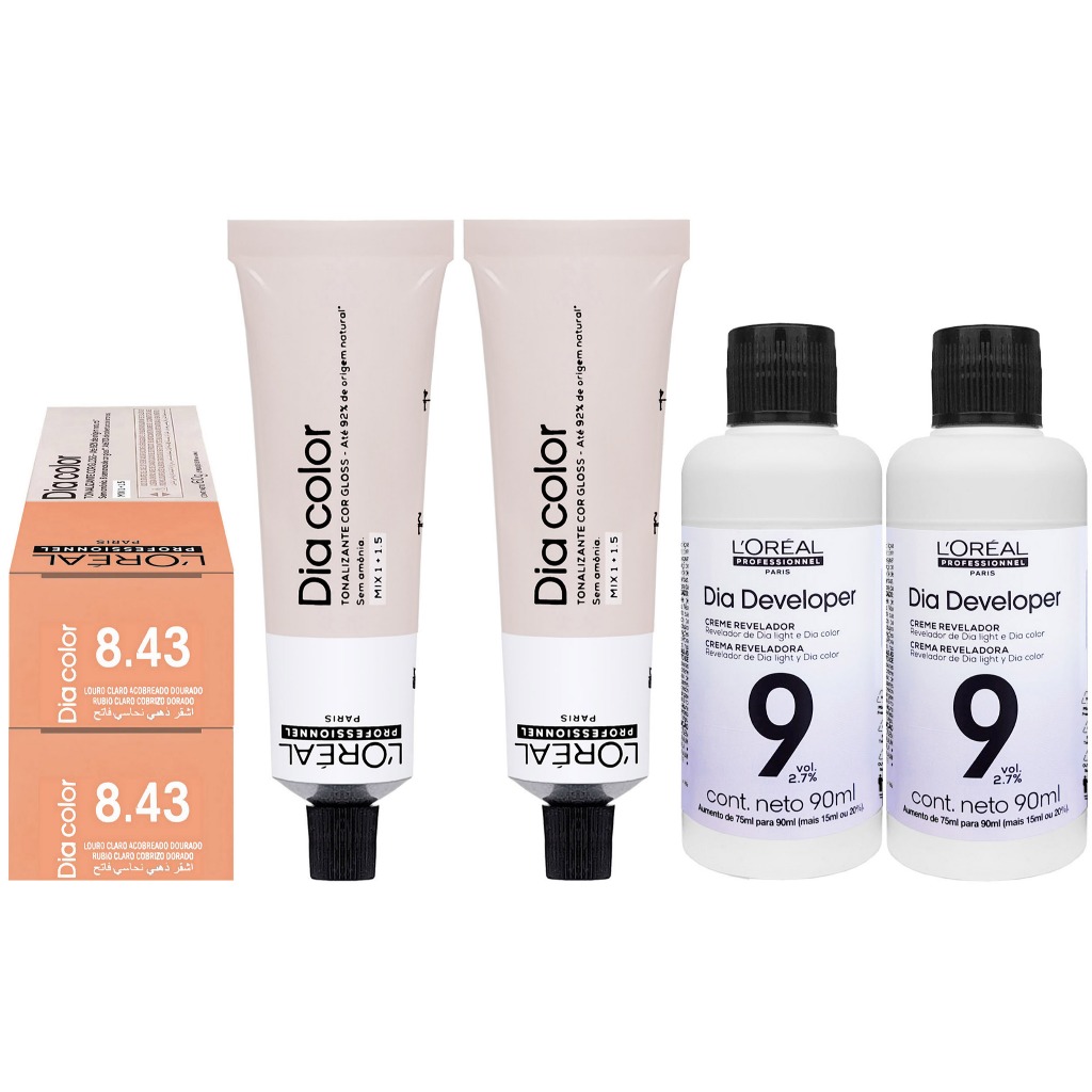Loreal Tonalizante Kit 2 Dia Color 8.43 Louro Claro Acobreado Dourado ...