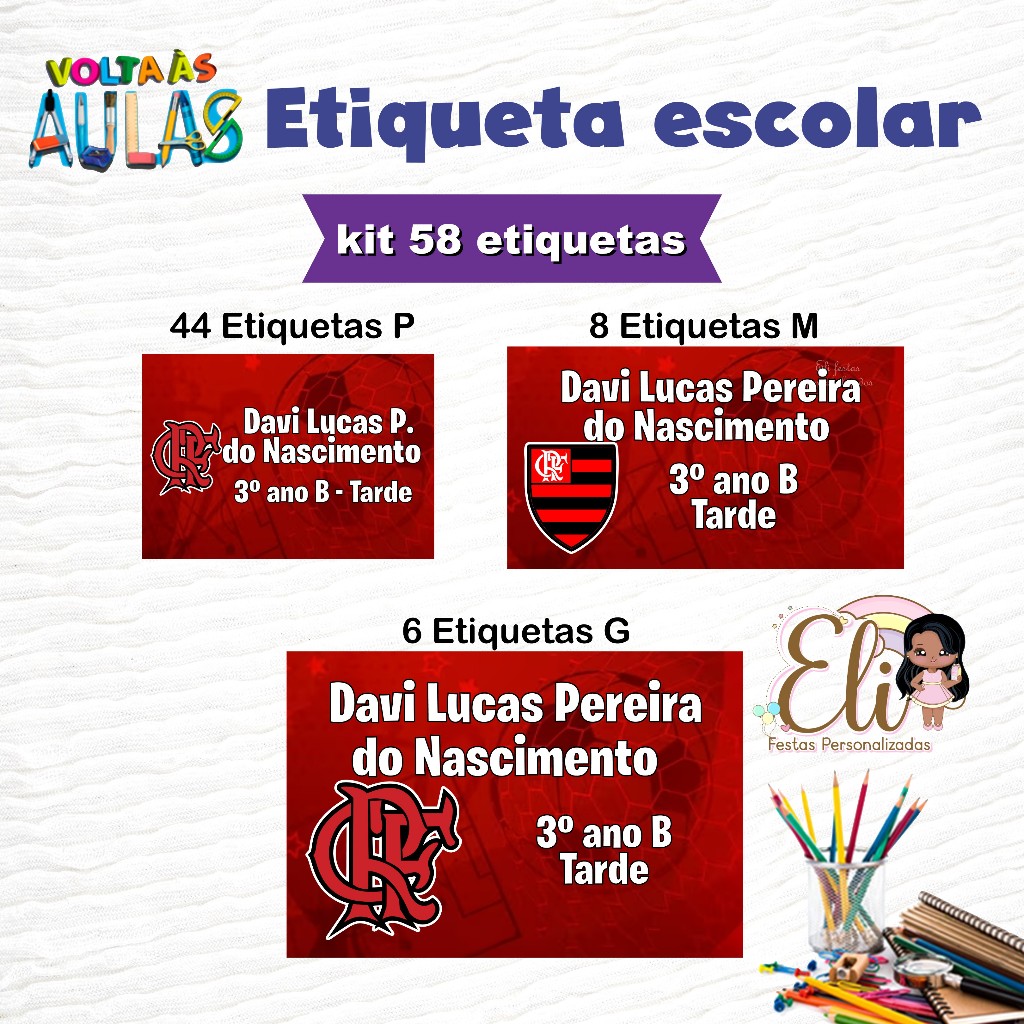 Etiqueta Escolar Personalizada time de futebol Flamengo | Shopee Brasil